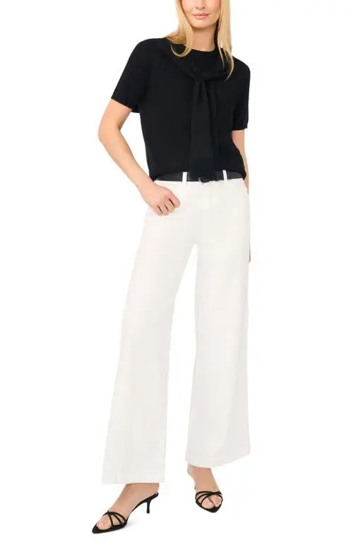 Halogen Shoulder Wrap Short Sleeve Sweater - Rich Black