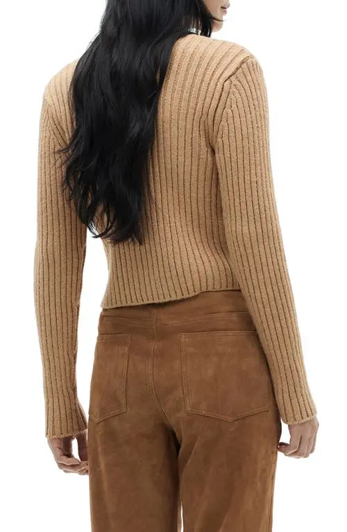 Mango V-neck Ribbed Cardigan - Medium Brown