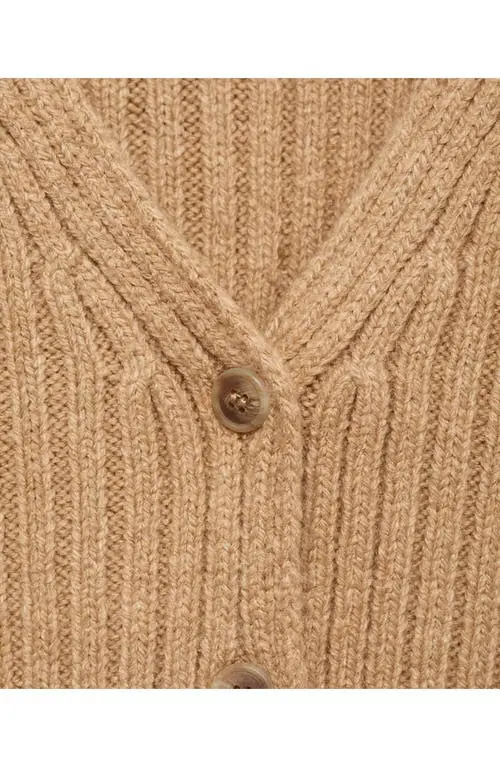 Mango V-neck Ribbed Cardigan - Medium Brown