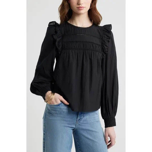 Treasure & Bond Ladder Cutout Cotton Top - Black
