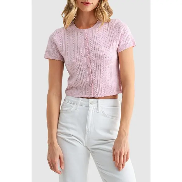 ALL IN FAVOR Pointelle Crop Sweater - Pink