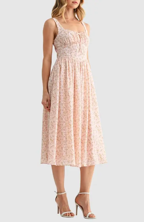 all in favor lace detail midi dress All In Favor Corset Midi Sundress - Blush Ditsy