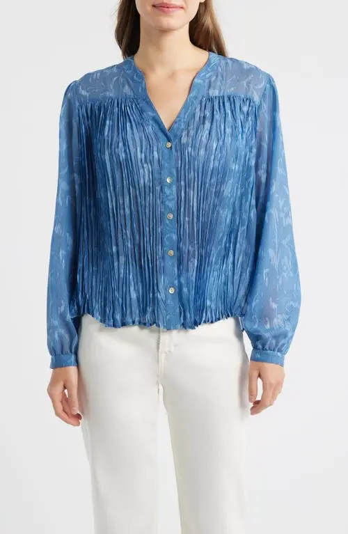 CLOTH & STONE Pleated Denim Shirt - Indigo Ikat Floral