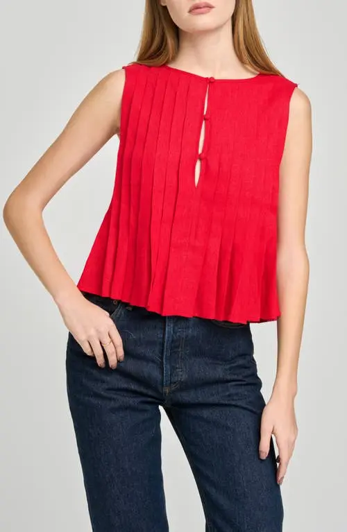 WAYF Romy Pleated Top - Red