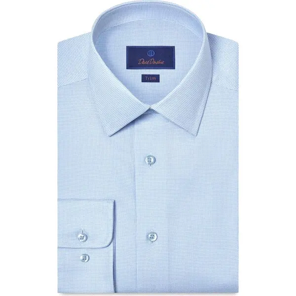 David Donahue Trim Fit Microcheck Cotton Dobby Dress Shirt - Sky