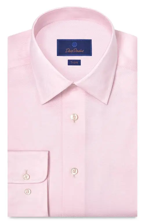 David Donahue Trim Fit Solid Stretch Cotton Twill Dress Shirt - Pink