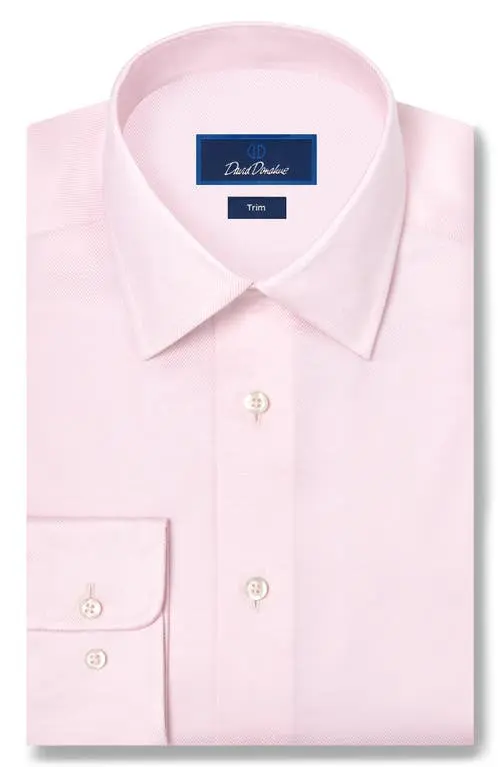 David Donahue Trim Fit Solid Stretch Cotton Twill Dress Shirt - Pink