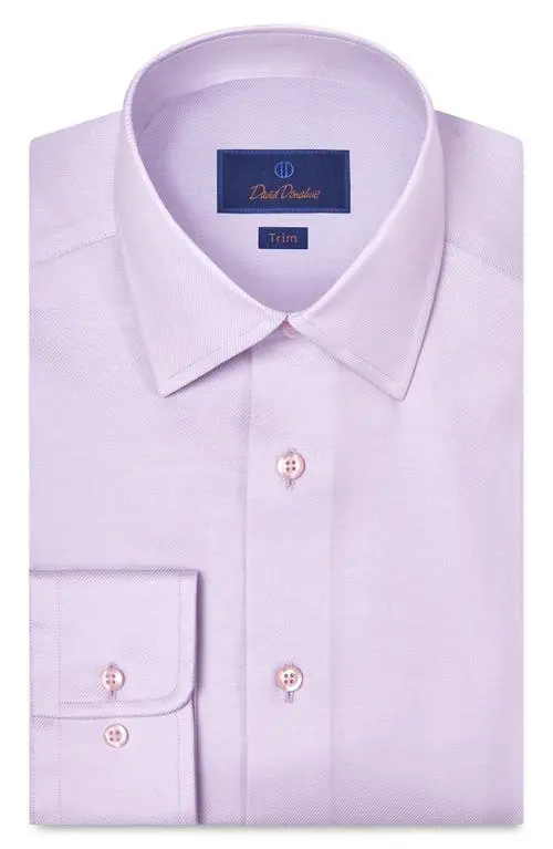 David Donahue Trim Fit Solid Stretch Cotton Twill Dress Shirt - Lilac