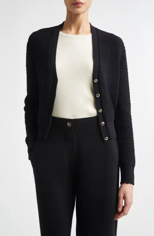 St. John Perlé Crepe Wool Blend Cardigan