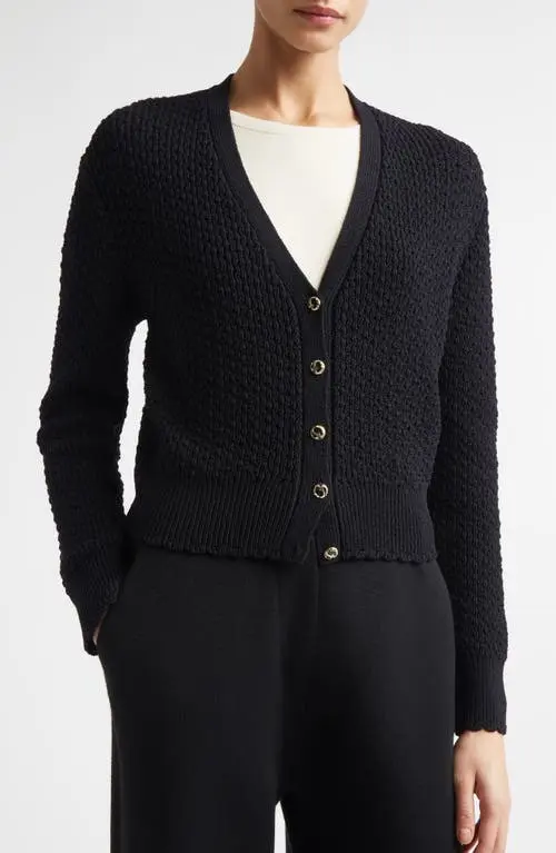 St. John Perlé Crepe Wool Blend Cardigan