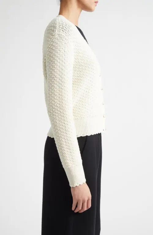 St. John Perlé Crepe Wool Blend Cardigan - Ecru