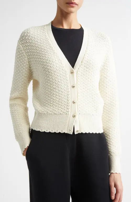St. John Perlé Crepe Wool Blend Cardigan - Ecru