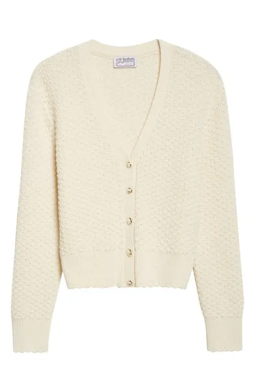 St. John Perlé Crepe Wool Blend Cardigan - Ecru