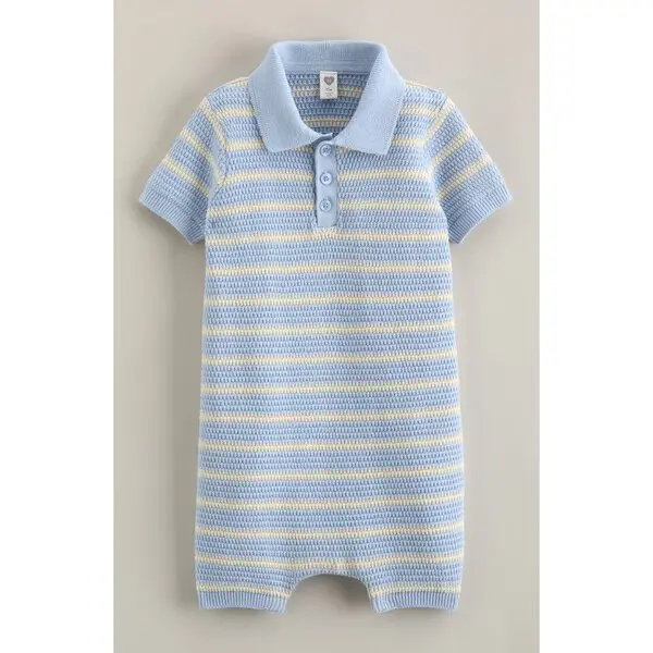 Nordstrom Cotton Polo Sweater Romper - Blue Skyway Gill Stripe