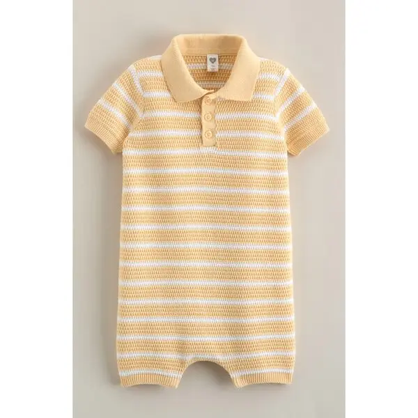 Nordstrom Cotton Polo Sweater Romper - Yellow Summer Gill Stripe