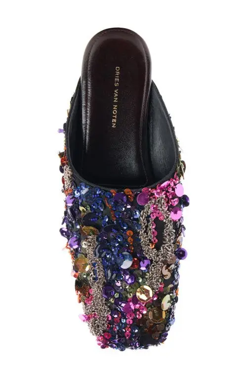Dries Van Noten Sequin And Bead Embellished Mule - Orange Multicolor