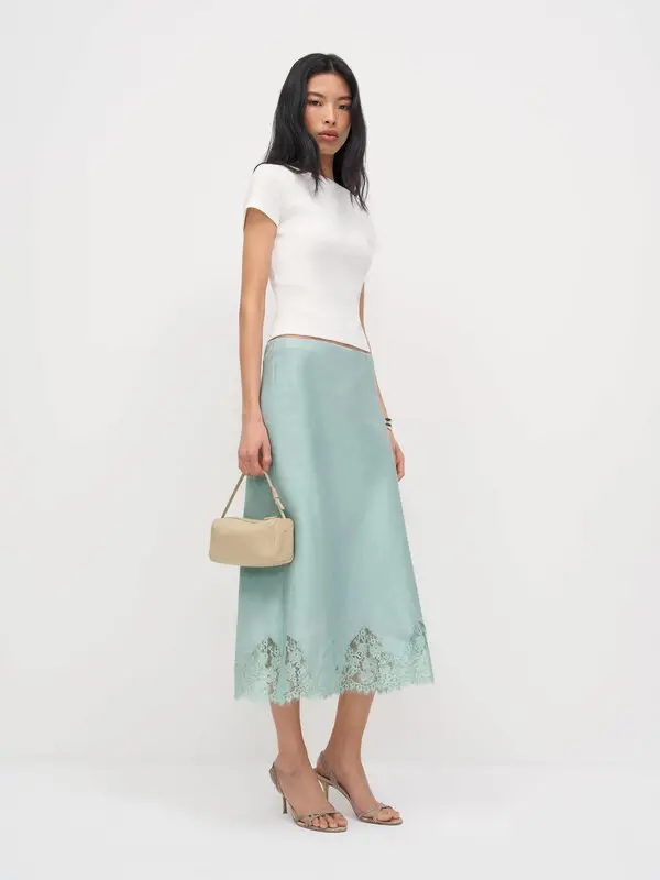 REFORMATION Carolina Linen Midi Skirt - Blue