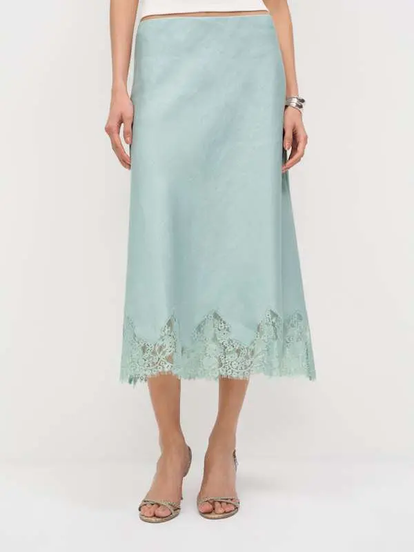REFORMATION Carolina Linen Midi Skirt - Blue