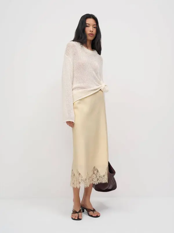 REFORMATION Carolina Linen Midi Skirt - Ivory