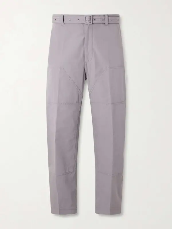 Thom Browne Carpenter Cropped Straight-leg Belted Cotton Trousers - Gray