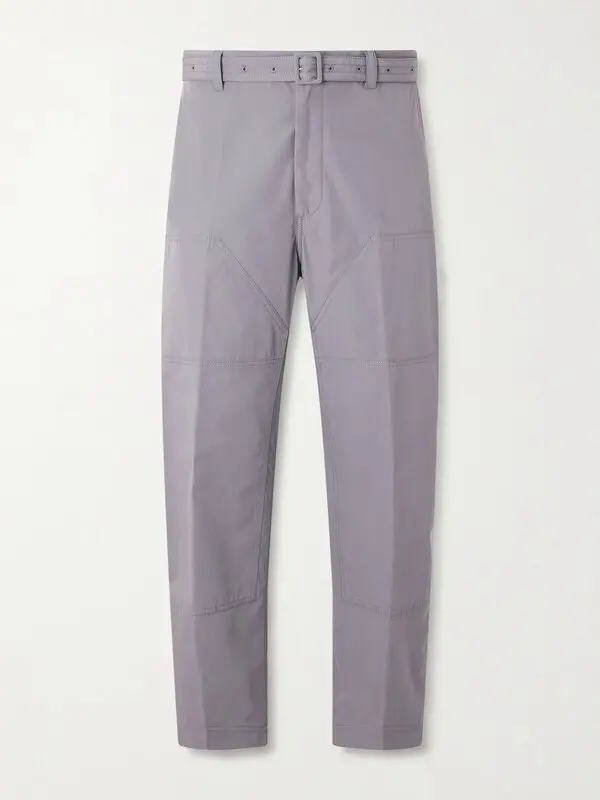 Thom Browne Carpenter Cropped Straight-leg Belted Cotton Trousers - Gray