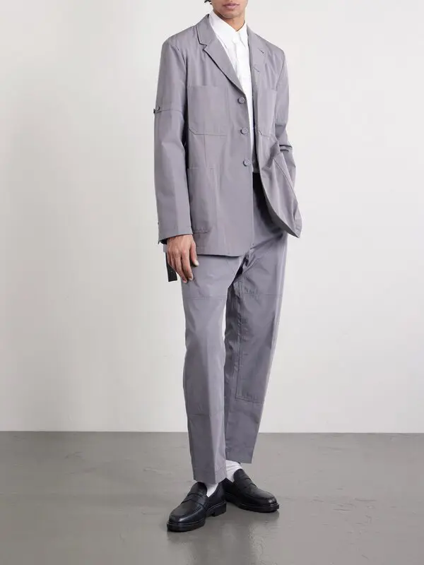 Thom Browne Carpenter Cropped Straight-leg Belted Cotton Trousers - Gray