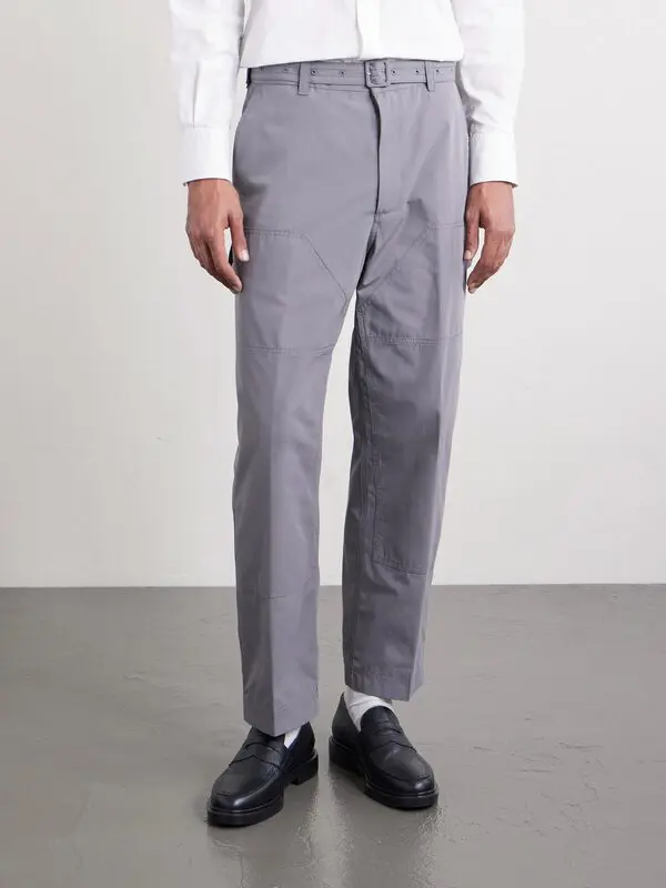 Thom Browne Carpenter Cropped Straight-leg Belted Cotton Trousers - Gray