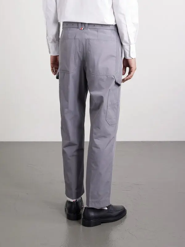 Thom Browne Carpenter Cropped Straight-leg Belted Cotton Trousers - Gray
