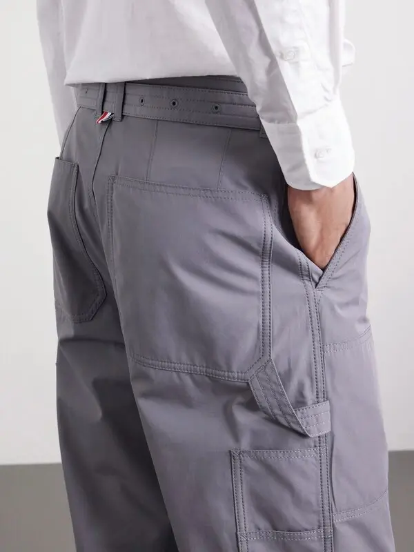 Thom Browne Carpenter Cropped Straight-leg Belted Cotton Trousers - Gray