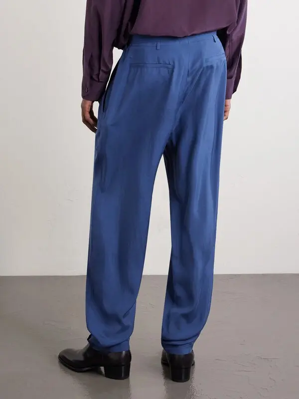 Saint Laurent Tapered Belted Pleated Silk Trousers
