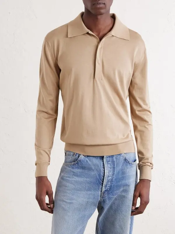 Saint Laurent Silk And Cotton-blend Polo Sweater