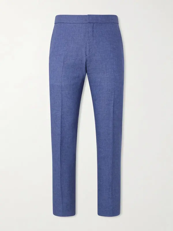 Zegna Tapered Pleated Linen Trousers - Blue