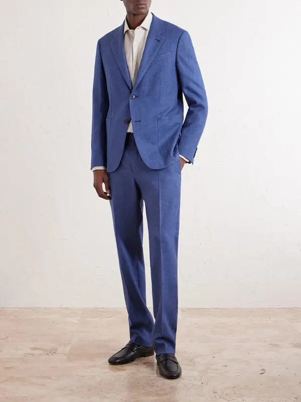 Zegna Tapered Pleated Linen Trousers - Blue