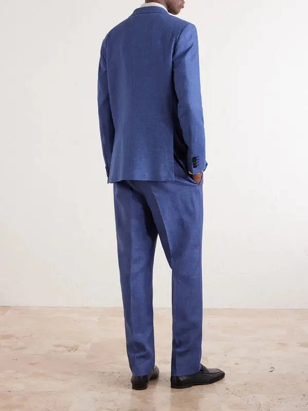 Zegna Tapered Pleated Linen Trousers - Blue