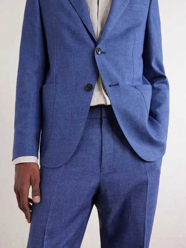 Zegna Tapered Pleated Linen Trousers - Blue