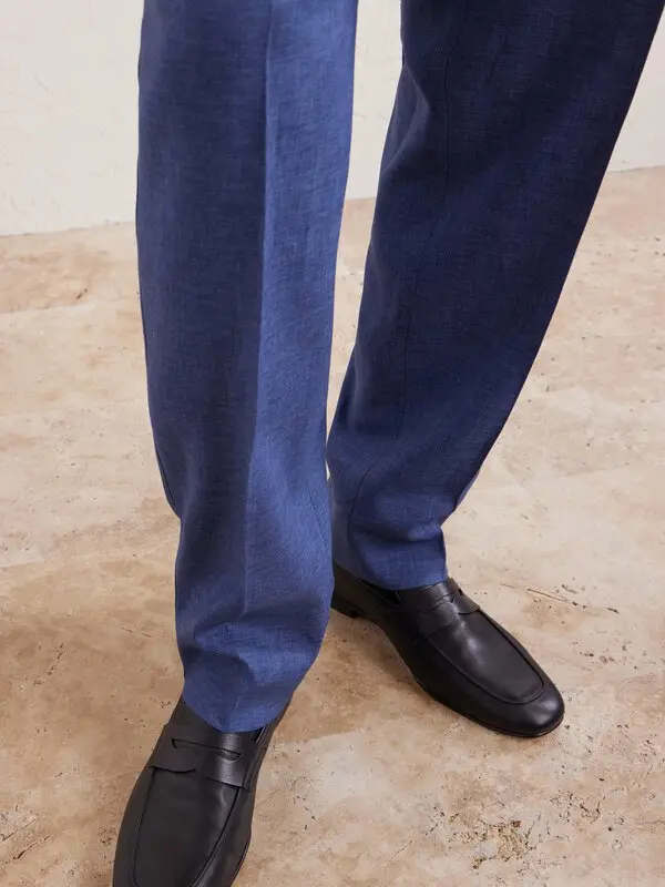 Zegna Tapered Pleated Linen Trousers - Blue