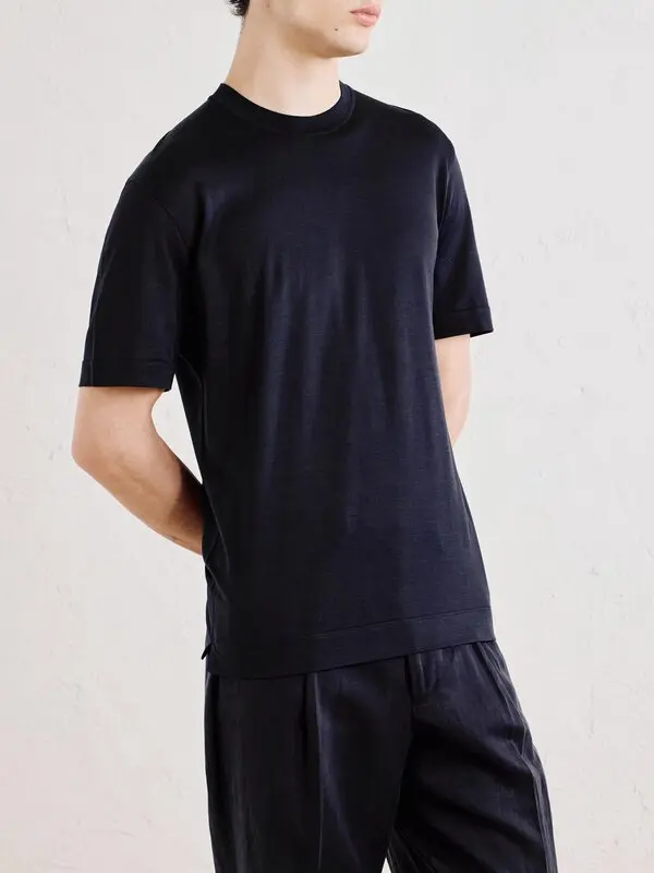 Zegna Cotton And Silk-blend Jersey T-shirt - Blue