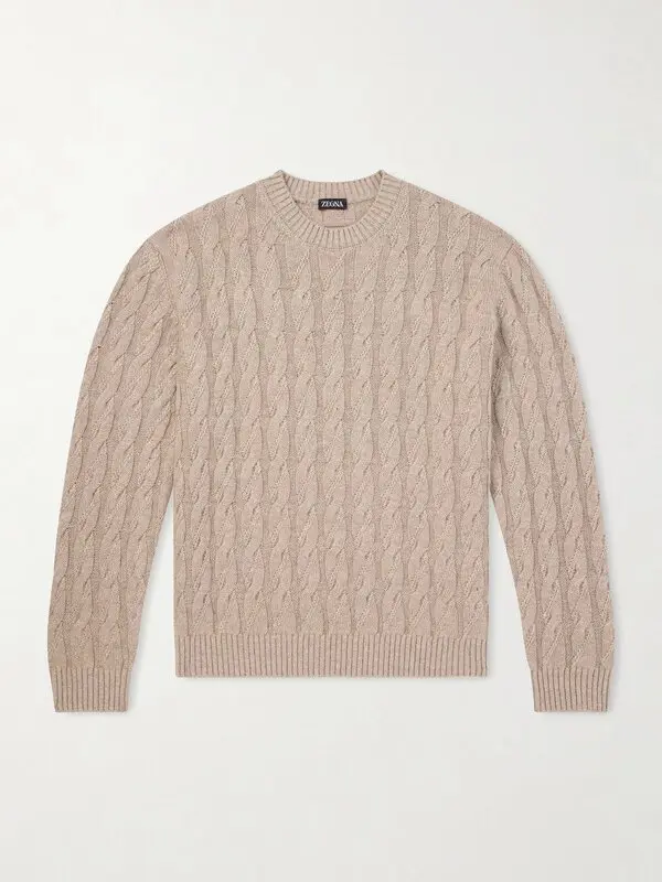 Zegna Cable-knit Linen, Cashmere And Silk-blend Sweater - Neutrals