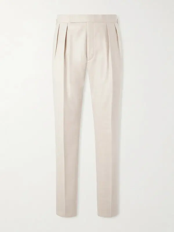 Ralph Lauren Purple Label Straight-leg Pleated Wool-flannel Trousers - Neutrals