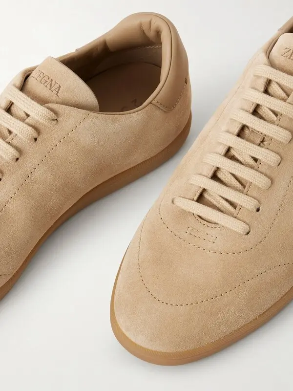 Zegna 232 Leather-trimmed Suede Sneakers - Neutrals