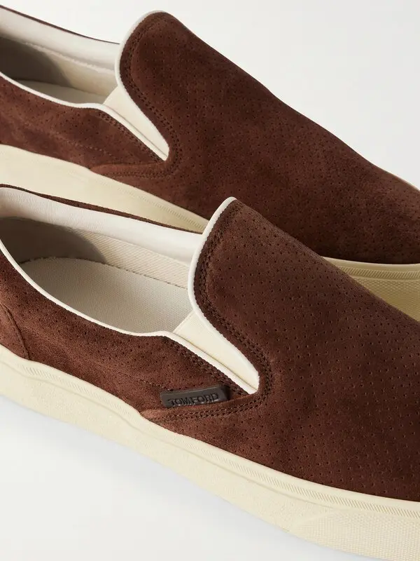 TOM FORD Perforated Suede Slip-on Sneakers - Brown