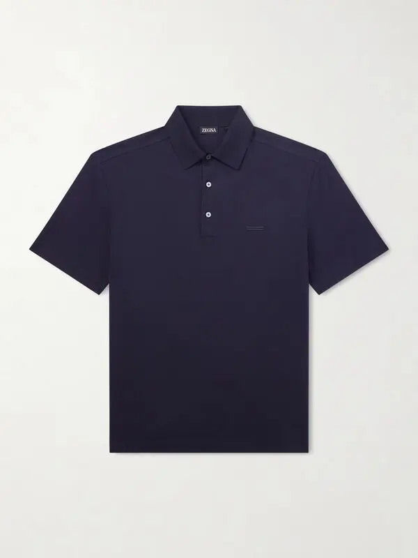 Zegna Embroidered Cotton-piqué Polo Shirt - Blue