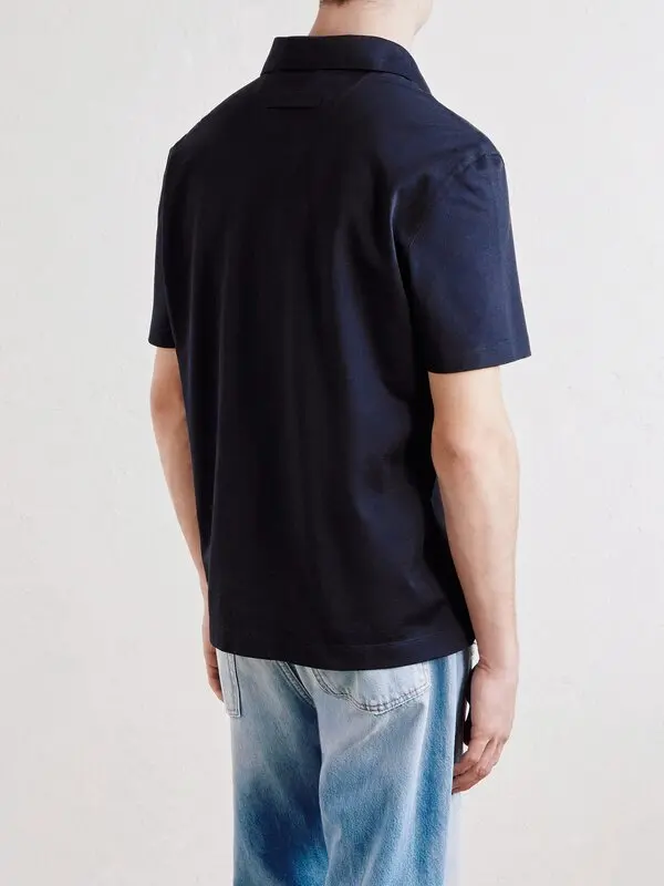 Zegna Knitted Cotton-piqué Polo Shirt - Blue