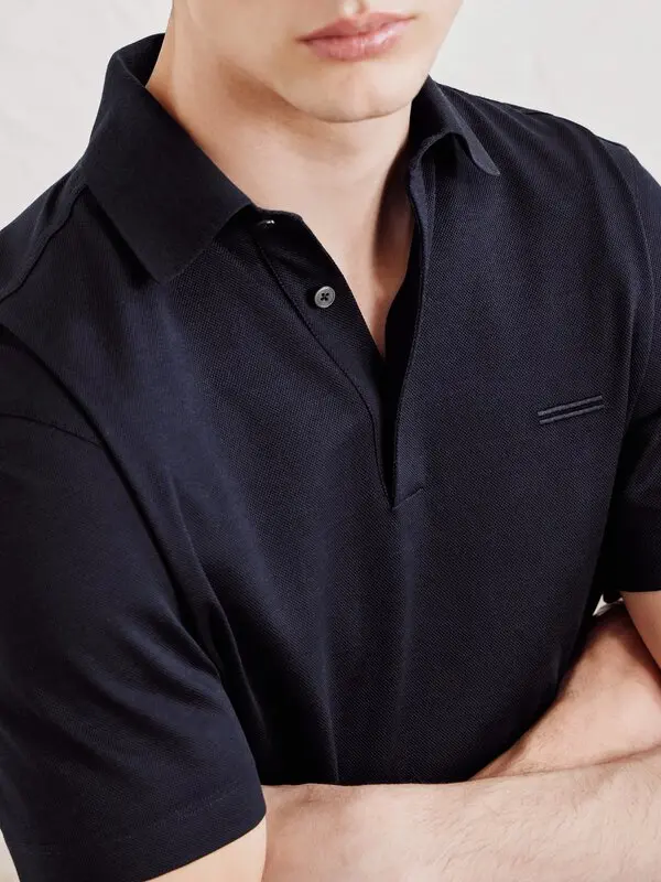 Zegna Knitted Cotton-piqué Polo Shirt - Blue