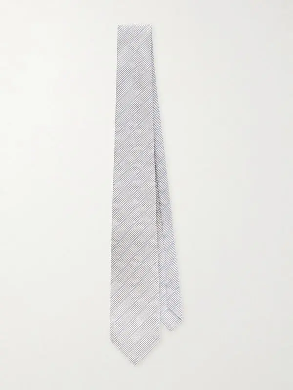 Saint Laurent Striped Silk-voile Neck Tie - Blue
