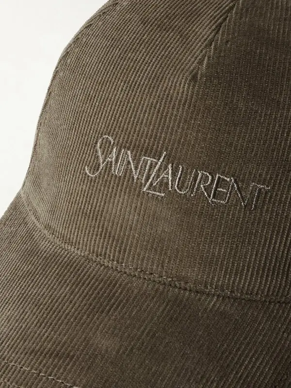 Saint Laurent Logo-embroidered Cotton-corduroy Baseball Cap - Green