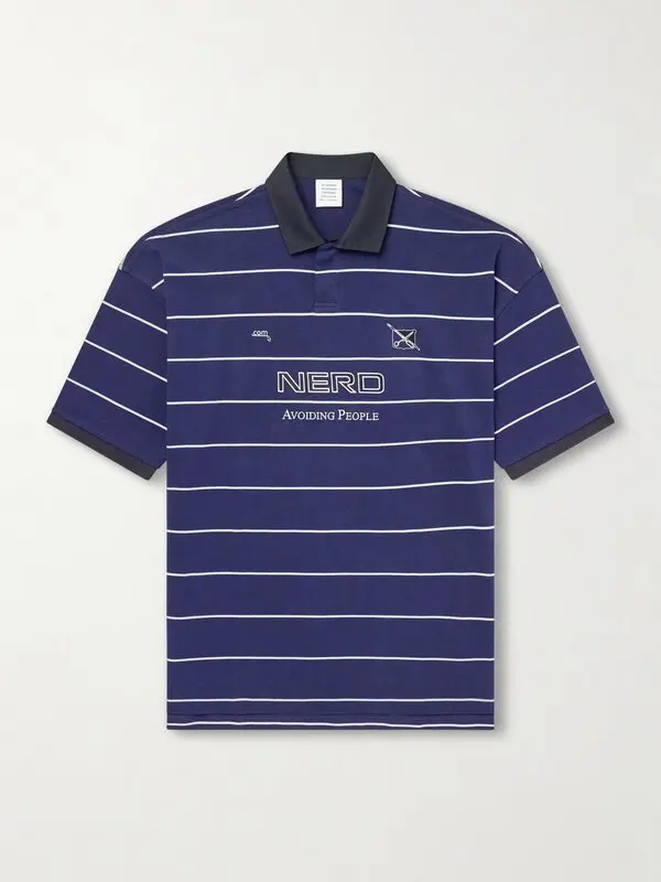 Vetements Nerd Embroidered Striped Cotton-jersey Polo Shirt - Blue