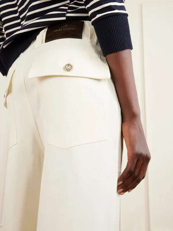 WALES BONNER Hymn Paneled Linen-blend Twill Wide-leg Pants - Neutrals