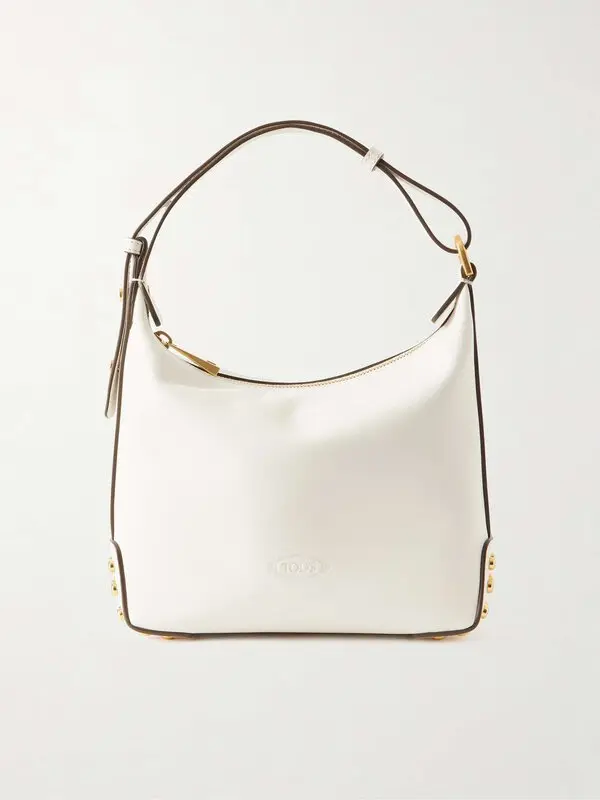 TOD'S Leather Studded Shoulder Bag - White