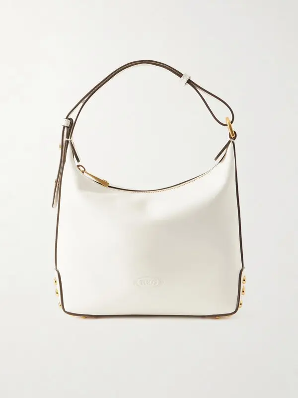 TOD'S Leather Studded Shoulder Bag - White